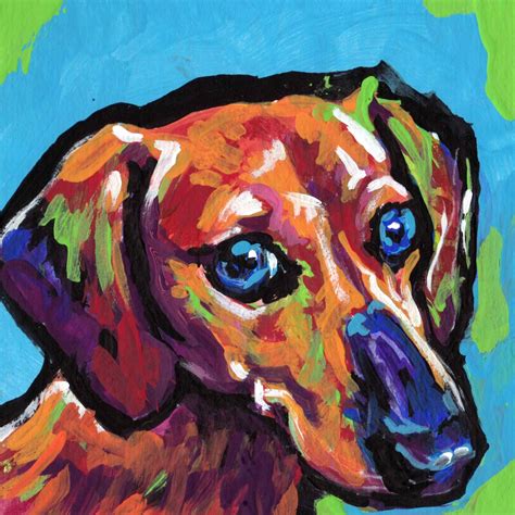 Red Dachshund Portrait Art Print Of Modern Dog Painting Pop Art Bright