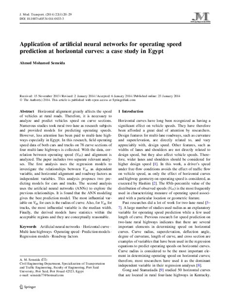 pdf application of artificial neural networks for operating speed