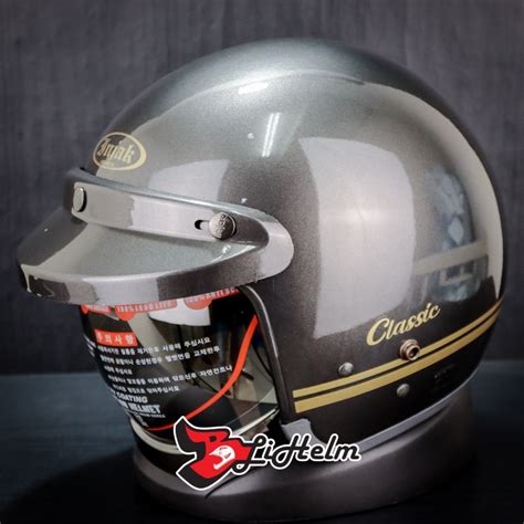 Jual Helm Injak Retro 06 Line Classic Grey Glossy Bogo Shopee
