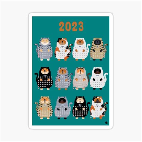 2023 Calendar Chows In A Cat Costume Sticker For Sale By Qooro