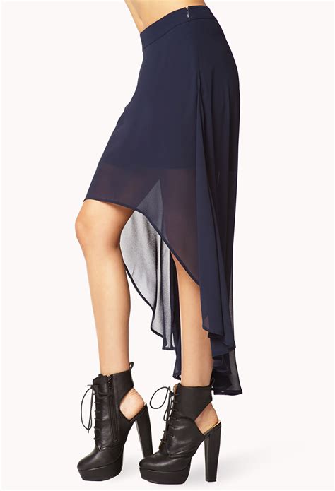 Lyst Forever 21 High Low Chiffon Skirt In Blue