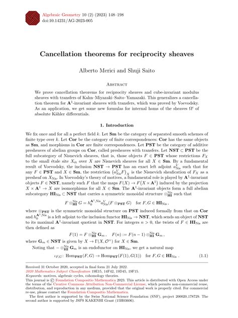 Pdf Cancellation Theorems For Reciprocity Sheaves