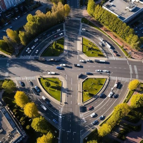 Premium Ai Image Aerial View On A Roundabout Road Junction