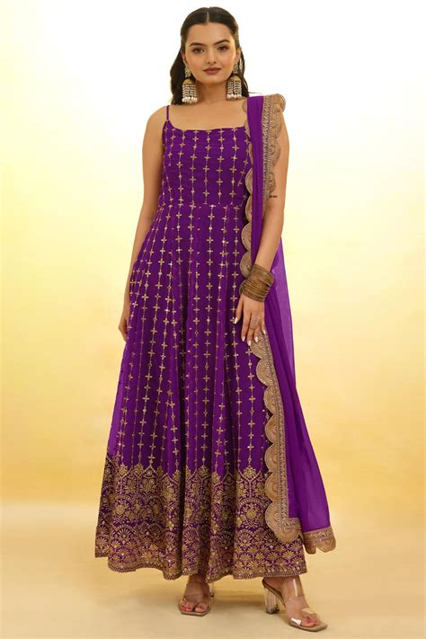 Buy Purple Georgette Embroidered Anarkali Suit Online Like A Diva