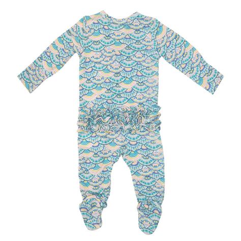 2 Way Ruffle Back Zipper Footie Mermaid Scale
