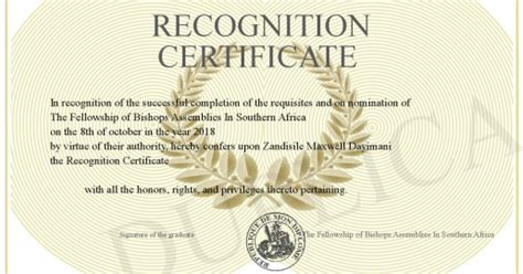 Recognition Certificate