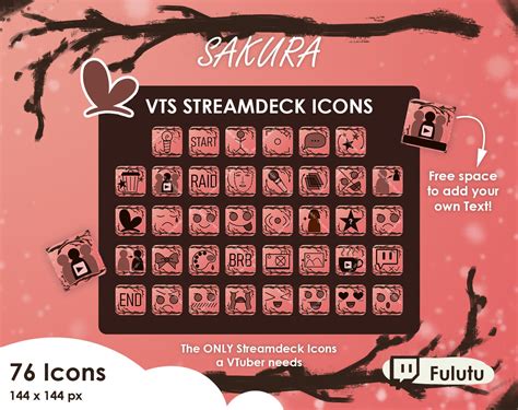 Sakura VTS Stream Deck Icon Pack Twitch Discord Youtube Kawaii