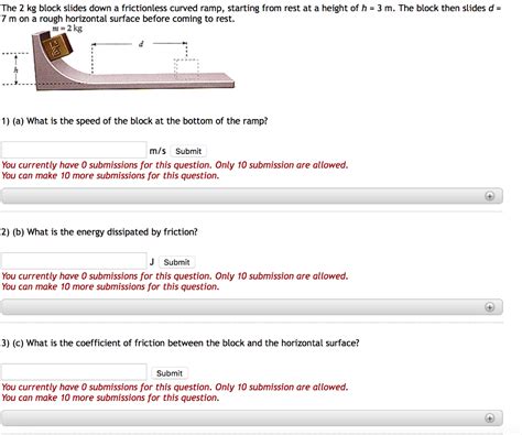 Solved The 2 Kg Block Slides Down A Frictionless Curved