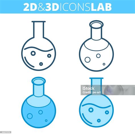 둥근 바닥 플라스 크입니다 평평 하 고 Isometric 3d 아이콘 집합을 설명합니다 원형에 대한 스톡 벡터 아트 및 기타