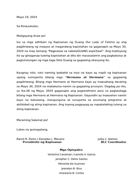 Letter Sa Hermano At Hermana Pdf