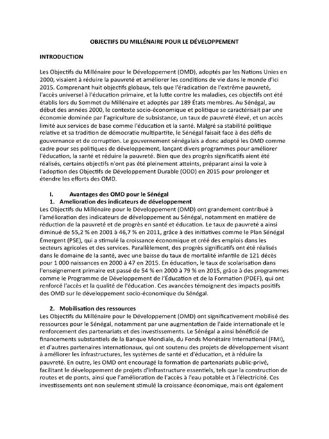 Objectifs Du Millénaire Pour Le Développement Pdf