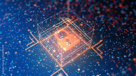 Padlock With Keyhole In Data Security On Converging Point Of Circuit Cyber Data And Information