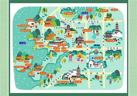 手绘卡通地图定制插画校园旅游景区卡通q版地图绘制作导览图设计 天猫 花瓣网