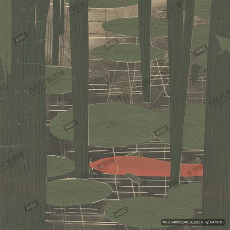 Ai创作图荷叶与金鱼 荷叶与锦鲤 夏天荷叶插画 独守荷塘的红鲤鱼 荷叶与鸭子 荷叶水面青草竹子插画 红鲤鱼和残荷 莲叶与鲤鱼 荷叶背景图 莲叶插画插图海报配图 荷叶女孩插画 古风亭子荷叶池塘