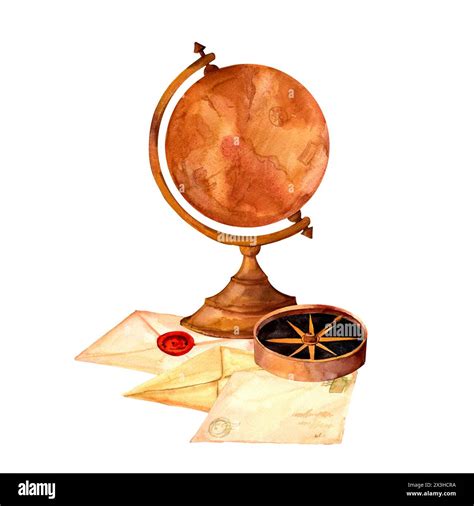 Vintage Letters And Navigation Tools Compass An Antique Globe And