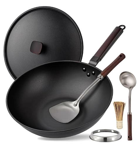 탄소강 웍 팬 뚜껑이 있는 328cm129인치 웍 팬 웍 및 볶음 팬 화학 코팅 중국 웍 조 티몬