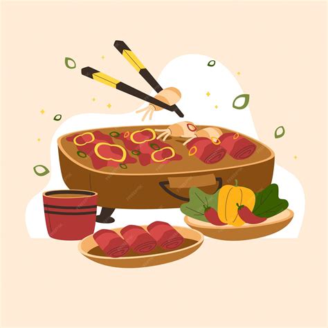 손으로 그린 한국식 바베큐 그림 무료 벡터