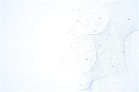 의학 과학 기술 화학에 대한 흐름 파도와 과학 분자 배경 Dna 분자가 있는 벽지 또는 배너 기하학적 동적 선형 파도 그림입니다 프리미엄 사진