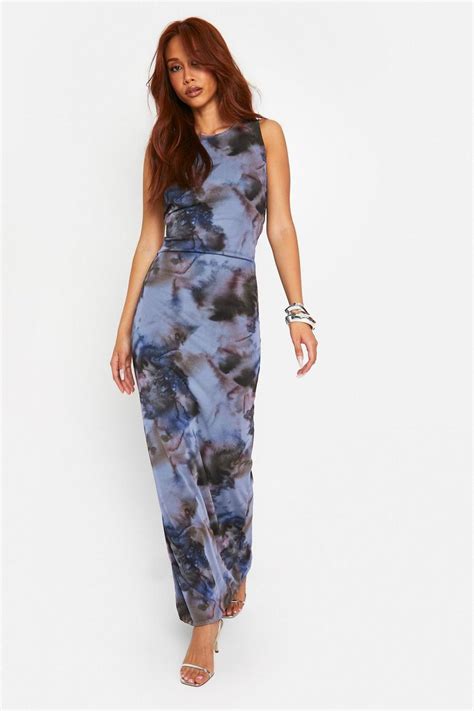 Tye Dye Mesh Racer Neck Maxi Dress Boohoo Uk