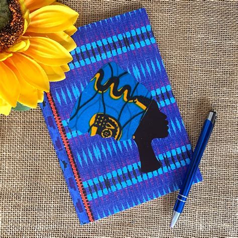Blue Headwrap Woman Notebook LINED Pages Head Wrap Made With African
