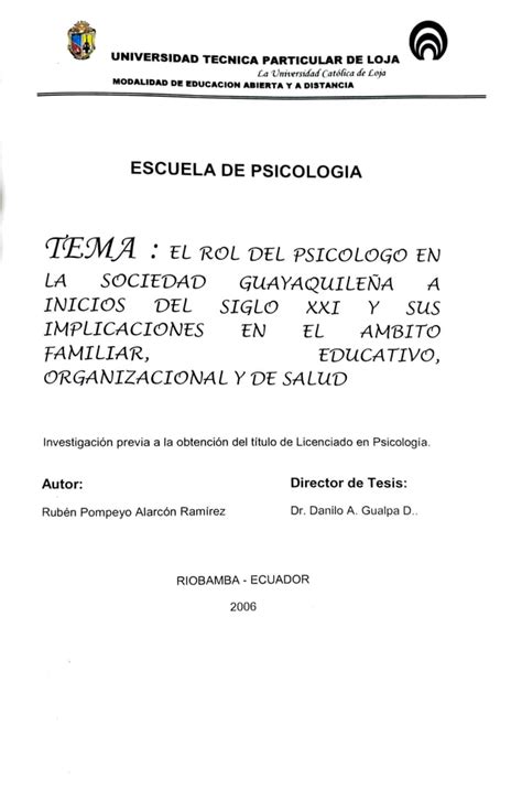 Ruben Pompeyo Alarcon Ramirez Rol De Psicologo En El Ambito Social Y