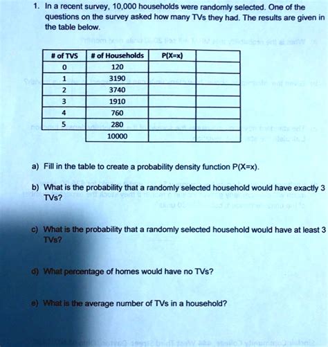 In A Recent Survey 10000 Households Were Randomly Selected One Of The