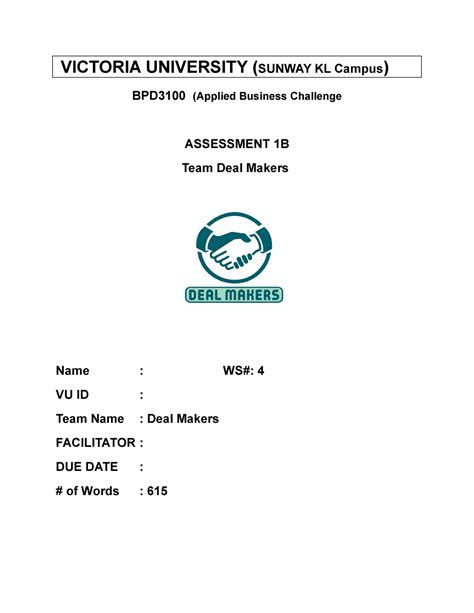 Assignment 1b Individual Reflection Victoria University Sunway Kl Campus Bpd3100 Applied