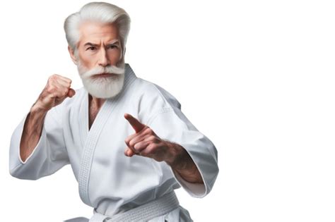 Premium Photo Old Man Karate Practicing Isolated On A White Background