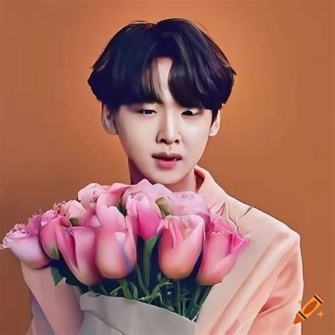 Min Yoon Gi From Bts Holds A Beautiful Bouquet Of Flowers On Craiyon