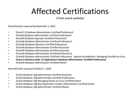 Ppt Oracle Dba Re Certification Requirement And 12c Dba Ocp Upgrades