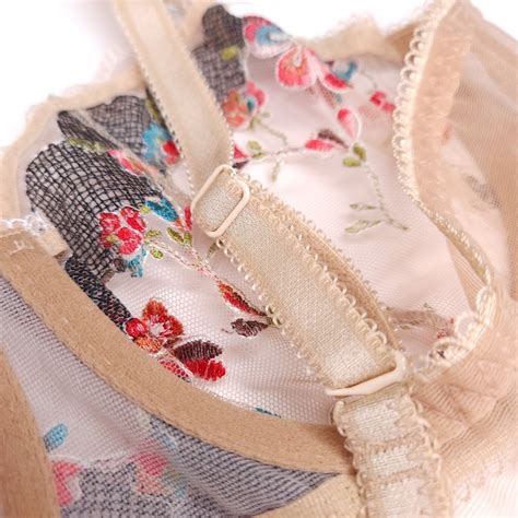 Floral Fantasy Beige Balconette Bra For Men With Colorful Embroiderie