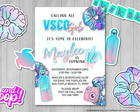 Vsco Girl Invitation Birthday Party Personalized Vsco Party Vscogirl