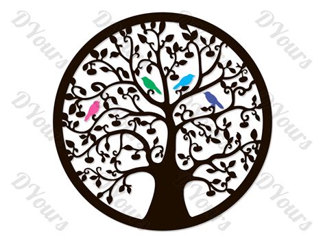 Tree Of Life With Birds SVG File Colored Birds On The Tree Tree With Bird Celtic Tree Dxf