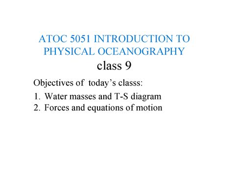 Water Masses And T S Diagram Forces And Equations Of Motion Atoc