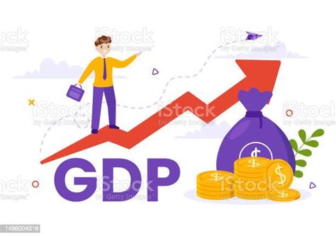 Gdp 또는 국내 총생산 벡터 일러스트레이션 경제 성장 열과 시장 생산성 차트는 평면 만화 손으로 그린 템플릿 가계에 대한 스톡