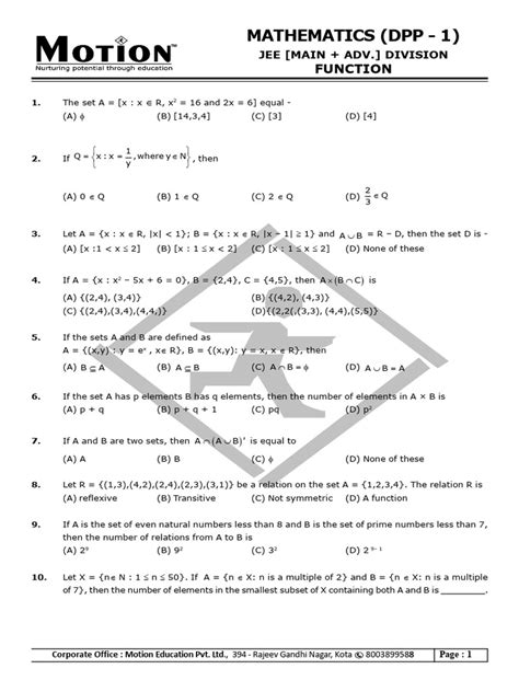 Maths Dpp Relation And Function Pdf Function Mathematics