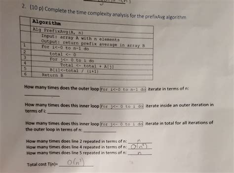 Solved 2 10 P Complete The Time Complexity Analysis For