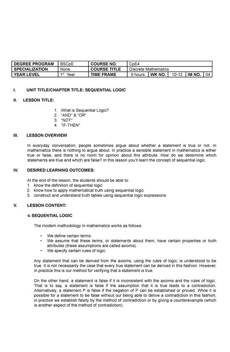 Instructional Module 4 Sequential Logic Degree Program Bscpe Course