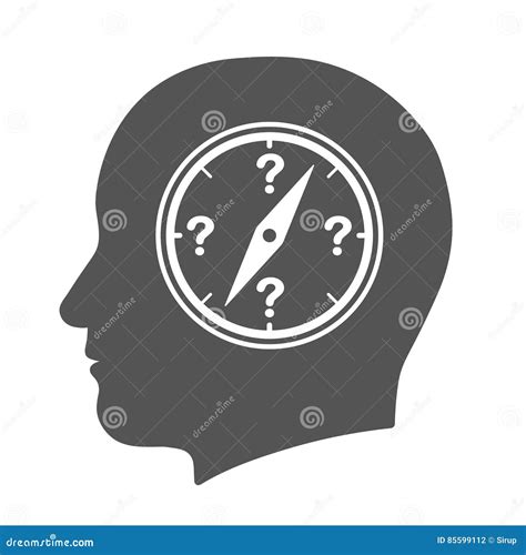 Compass In Human Head Icon With Question Marks Stock Vector