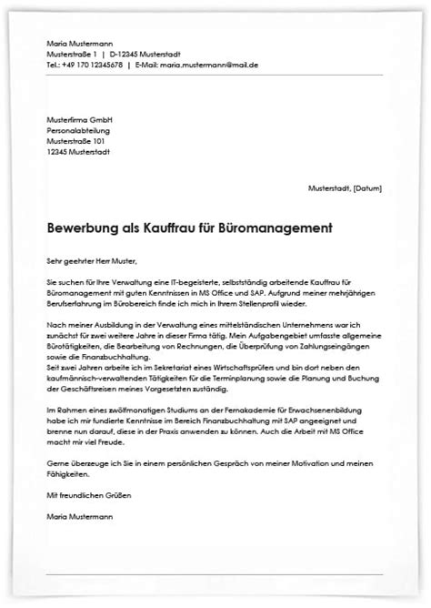 Bewerbung als Kaufmann Kauffrau für Büromanagement