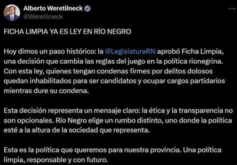 Río Negro La Legislatura Convirtió En Ley El Proyecto De Ficha Limpia