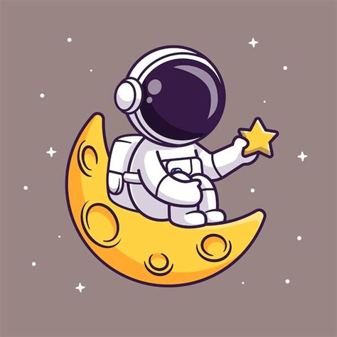 Premium Vector Cute Astronaut Holding Star And Sitting On Moon Cartoon Vector Icon