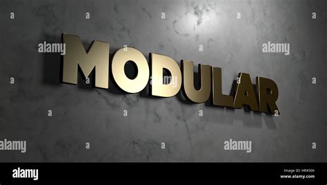 Modular Gold Sign Mounted On Glossy Marble Wall 3d Rendered Royalty