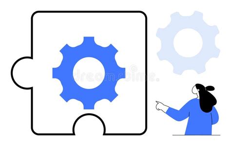 Business Process Integration Puzzle Piece With Gear And Person Pointing Stock Vector