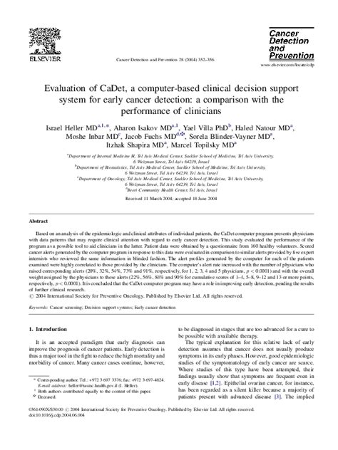 Pdf Evaluation Of Cadet A Computer Based Clinical Decision Support System For Early Cancer