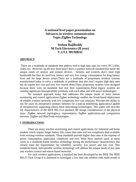 Zigbee Presentation Pdf Computer Network Computer Engineering