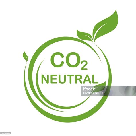 탄소 중립 기호 또는 아이콘입니다 녹색은 원 안에 나뭇잎 생분해성 제품 포장 기호입니다 청정 에너지 개념 제로 방출 에코 튀김 제품 벡터 그림 0에 대한 스톡 벡터 아트 및