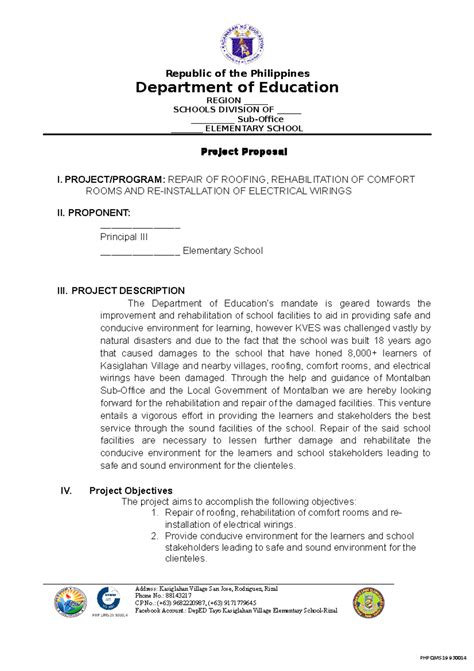 Project Proposal Project Proposal Republic Of The Philippines Department Of Education REGION