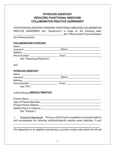 Physician Assistant Collaborative Agreement Template