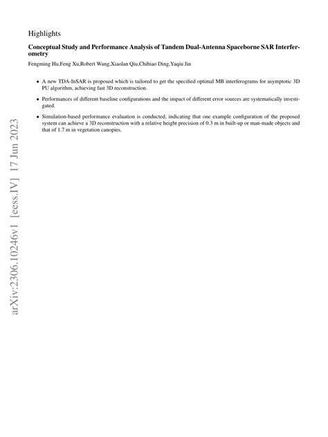 Pdf Conceptual Study And Performance Analysis Of Tandem Dual Antenna Spaceborne Sar Interferometry Pdf Conceptual Study And Performance Analysis Of Tandem Dual Antenna Spaceborne Sar Interferometry